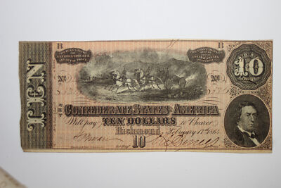 Confederate States of America Ten Dollar Civil War Note Extra Fine ...