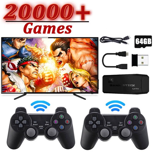 Wireless HDMI 4K TV Game Stick Console Built-in 64GB 20000+Retro Games+ ...