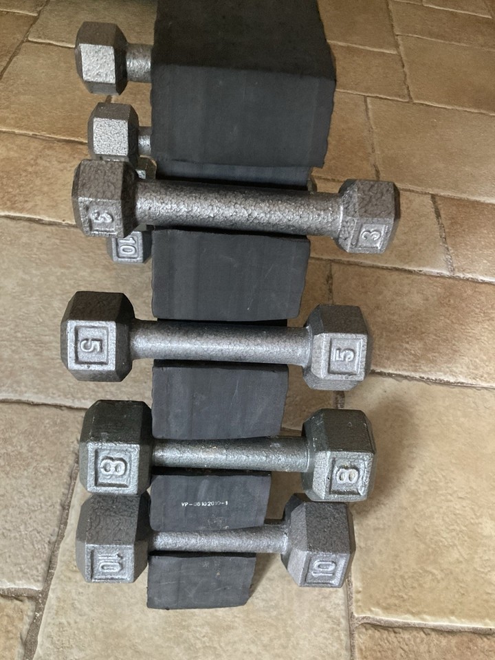 Hexagonal Dumbbell Free Hand Weight Set W/Rack | eBay