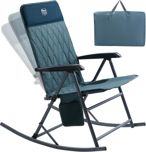 Adjustable Rocking Camping Chair, Padded High Back Outdoor Rocking ...