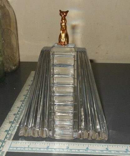 Crystal Art Deco Style Pyramid Paperweight w Golden Cat | eBay