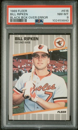 1989 FLEER #616 BILLY RIPKEN ERROR BLACK BOX OVER FF,PSA 8 NM-MT, NICE ...