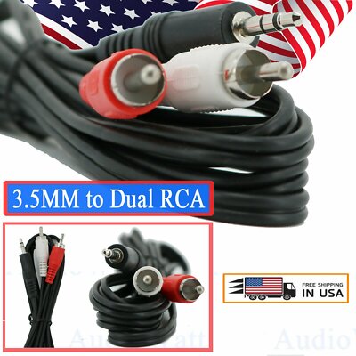 1x 6 Feet 3.5MM to Dual RCA Audio Video Adapter Wire Jack Composite A/V ...