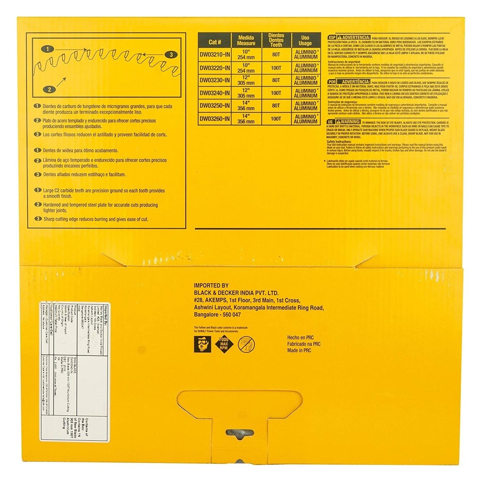 DEWALT Circular Saw Blade DW03240 12" 305mm 100T for Cutting Aluminium ...