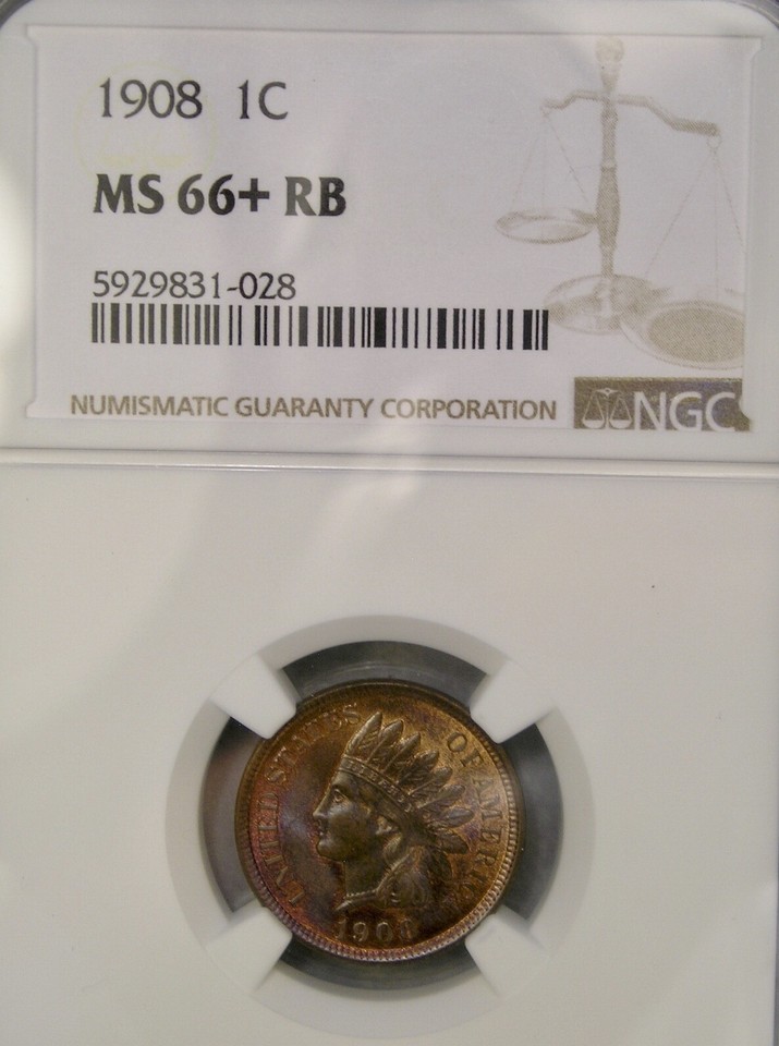 1908 INDIAN HEAD CENT/PENNY RARE TOP LOW POP 4/0 NGC MS 66+ RB FINEST ...