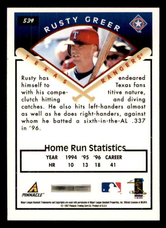 1997 Score Rusty Greer TG #534 Texas Rangers | eBay