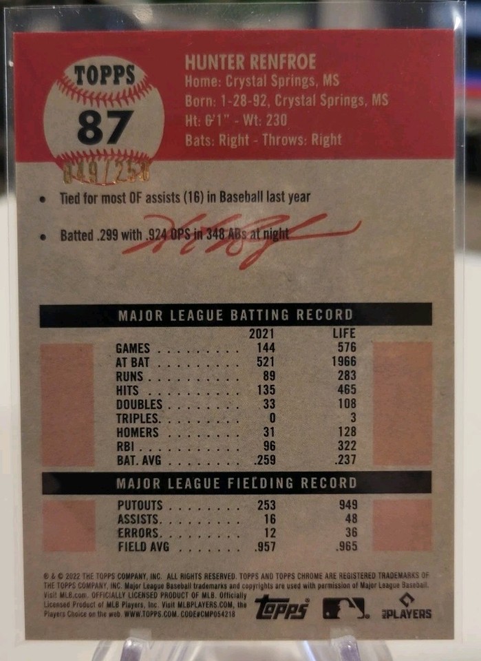 2022 Topps Chrome Hunter Renfroe #87 Wave Refractor /25 | eBay