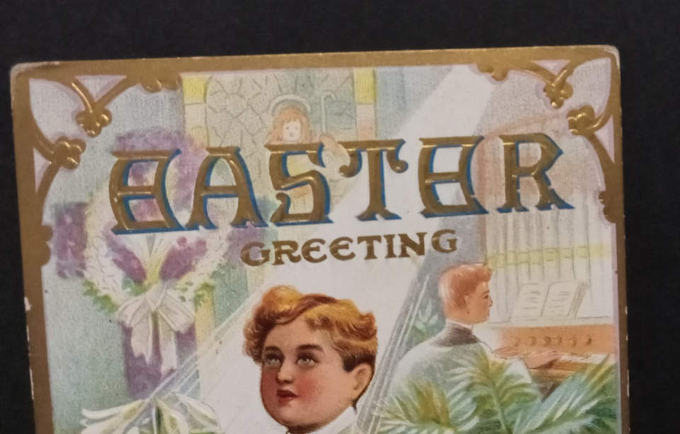 Antique EASTER CARD with CHOIR BOY EASTER LILY SERIES GOLD HIGHLIGHTS ...