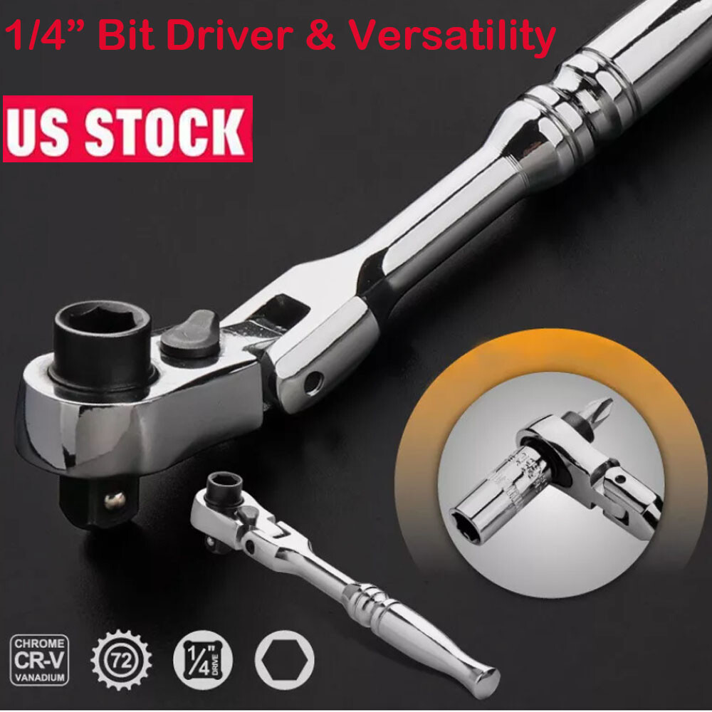 Rounded Ratchet Handle Socket Wrench 1/4" Drive 72 Tooth Flexi Head ...
