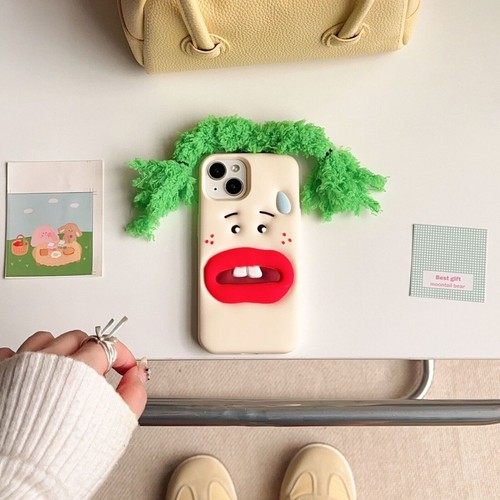 3D Funny Green Hair Cartoon Silicone Case Cover For iPhone 12 13 14 15 ...