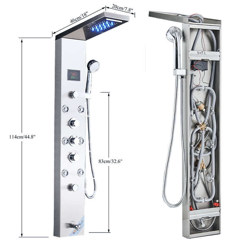 LED Shower Panel Column Tower Stainless Steel Black Waterfall Body Jet ...