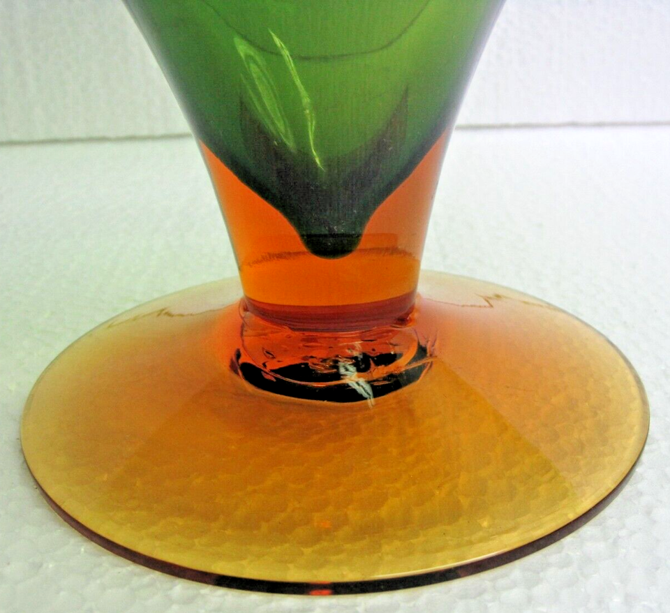 Blenko Large Glass Centerpiece 13.5" Green Amber Yellow Pedestal ...