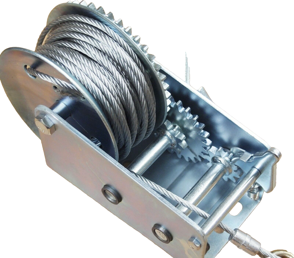 2000LB H.D. Hand Winch Dual Gear Steel Cable ATV Towing Trailer Boat ...