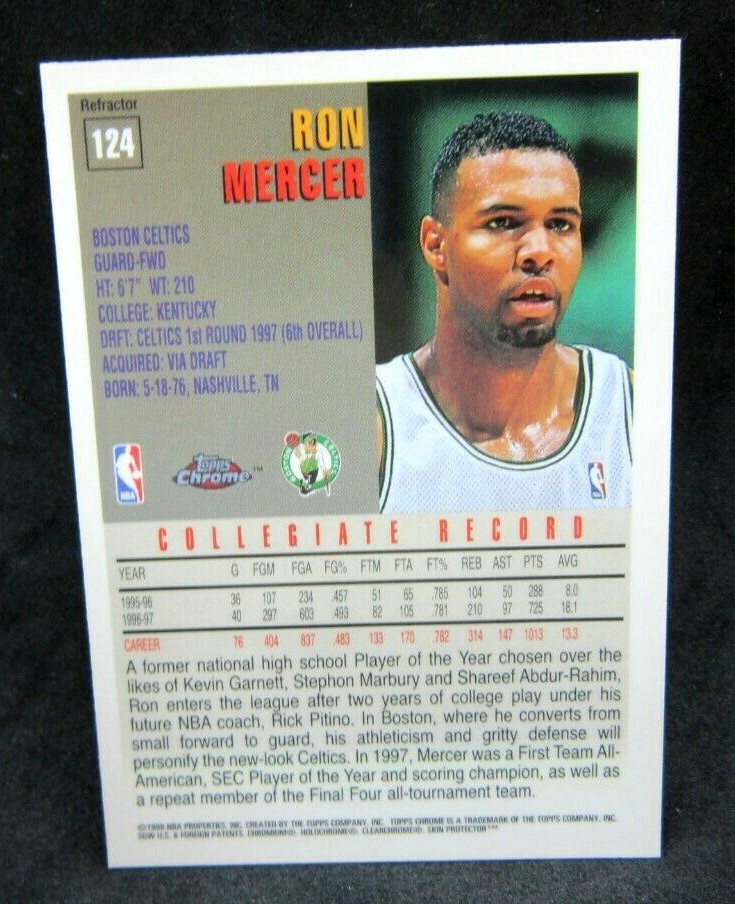 Ron Mercer RC 1997-98 Topps Chrome SILVER REFRACTOR ROOKIE#124!Celtics ...