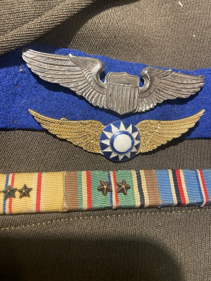WW2 CBI Chinese AVG Flying Tigers Pilot IKE jacket Cap Flag Wings Named ...