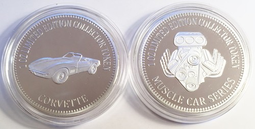"CHEVROLET CORVETTE" Muscle Car Series 1 0z HSE 999 Silver Coin/token ...