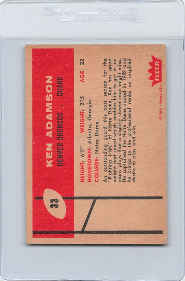 1960 Fleer #33 Ken Adamson Broncos EX 542 | eBay