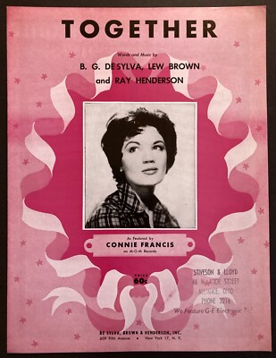 1961 CONNIE FRANCIS "TOGETHER" SHEET MUSIC | eBay