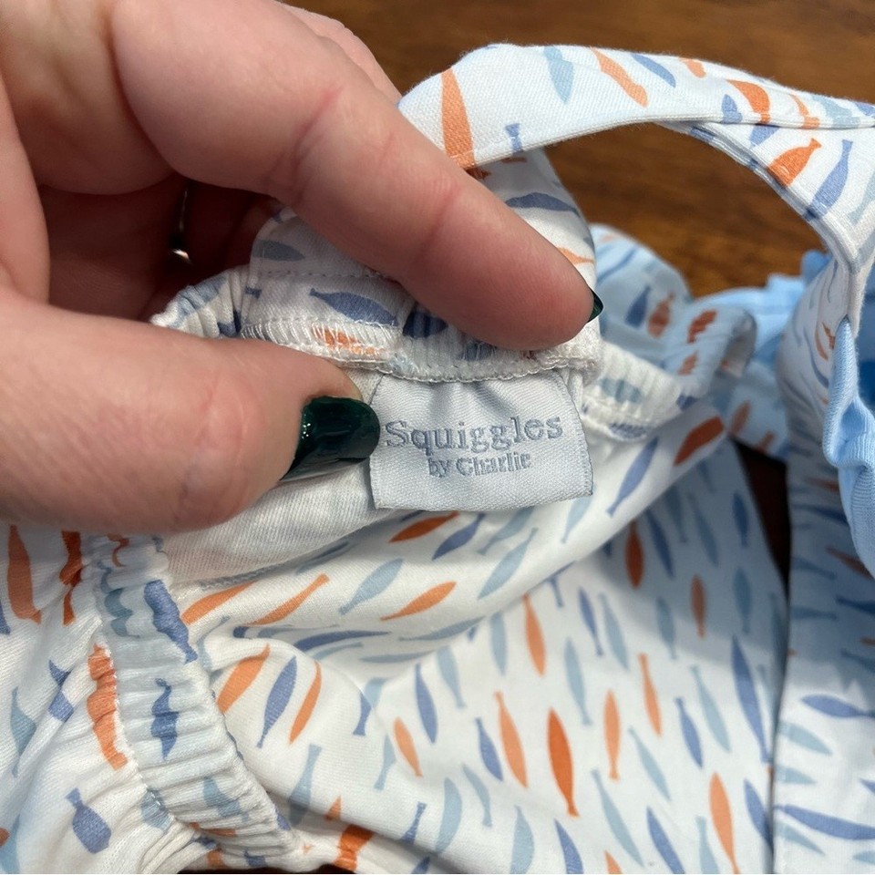 Adorable squiggles by Charlie Baby Romper blue orange fish size 3/6 ...