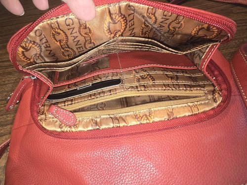 Tignanello Red Leather Crossbody Bag Built in Organizer Wallet Purse ...