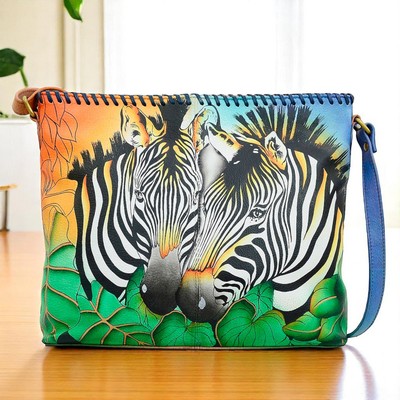 Zebra Safari Anna by Anuschka Whip Stitch Shoulder Bag | eBay