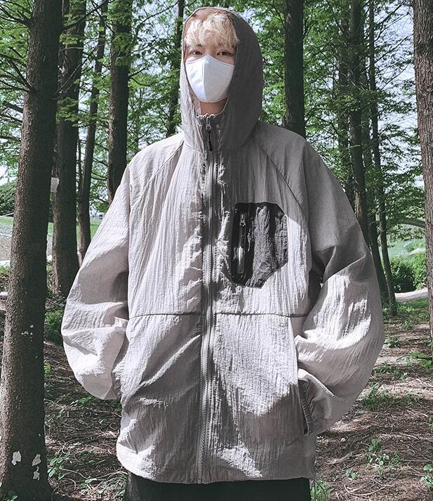 Men's Fashion Summer Hood Long Sleeve Loose Colot Matching Casual Thin ...