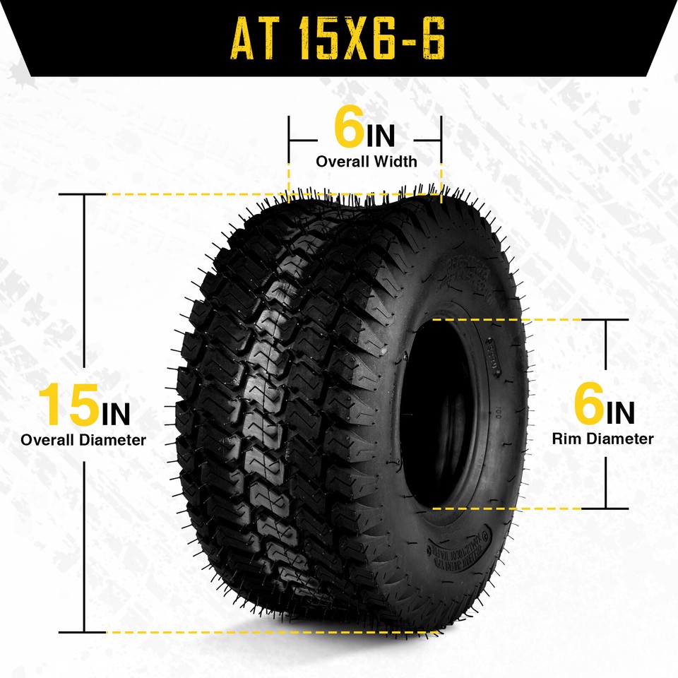 Two 15x6.00-6 Turf Tire 4 Ply Lawn Mower Tractor 15x6-6 Nhs Tubeless ...