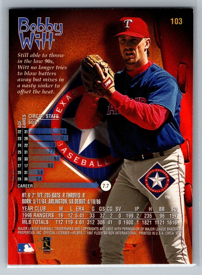 Bobby Witt 1997 Circa BASEBALL #103 Texas Rangers | eBay