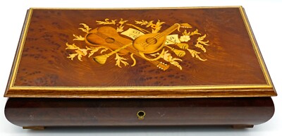 Reuge Wooden Music Box with Instruments Swiss Movement Plays GOD FATHER ...