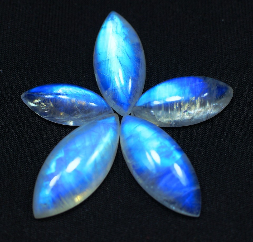 56 Ct Bulk Lot Natural Blue Fire Rainbow Moonstone Fancy Cabochon Gems ...