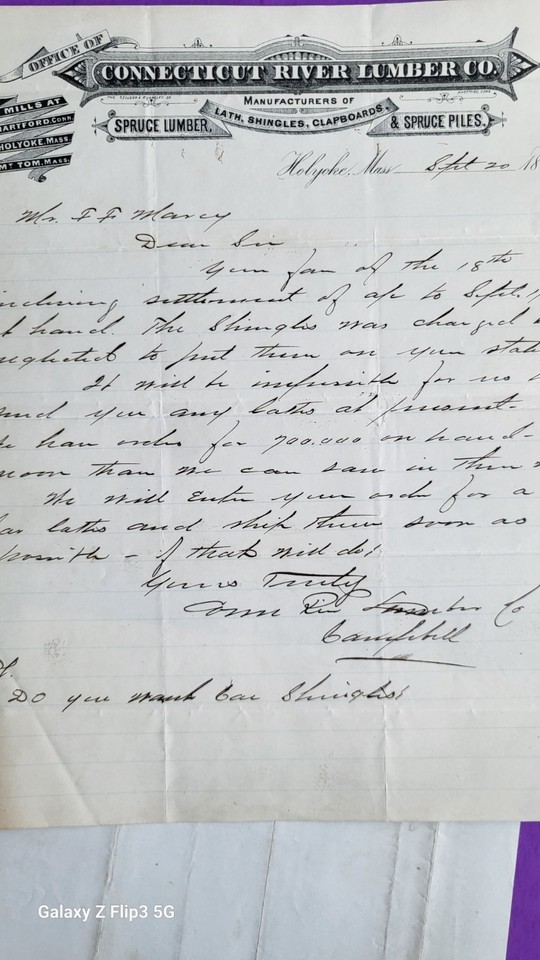 Massachusetts Connecticut River 1880 Lumber ledger handwritten ...