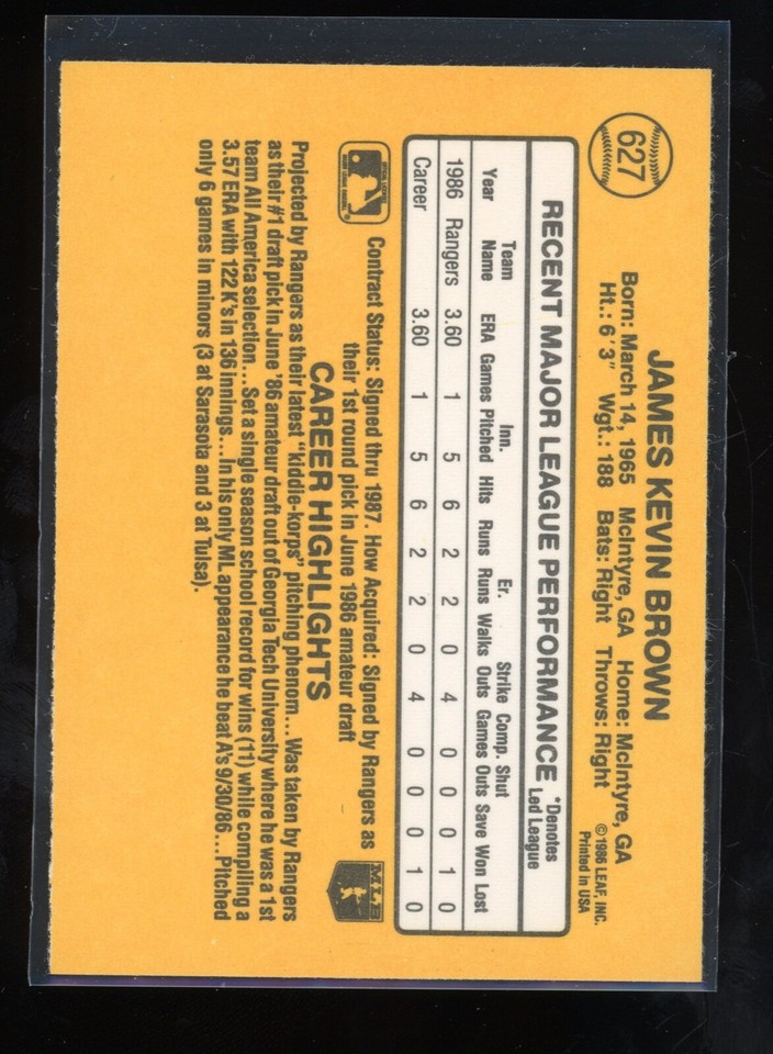 1987 Donruss #627 Kevin Brown Rookie Card RC Texas Rangers Baseball | eBay