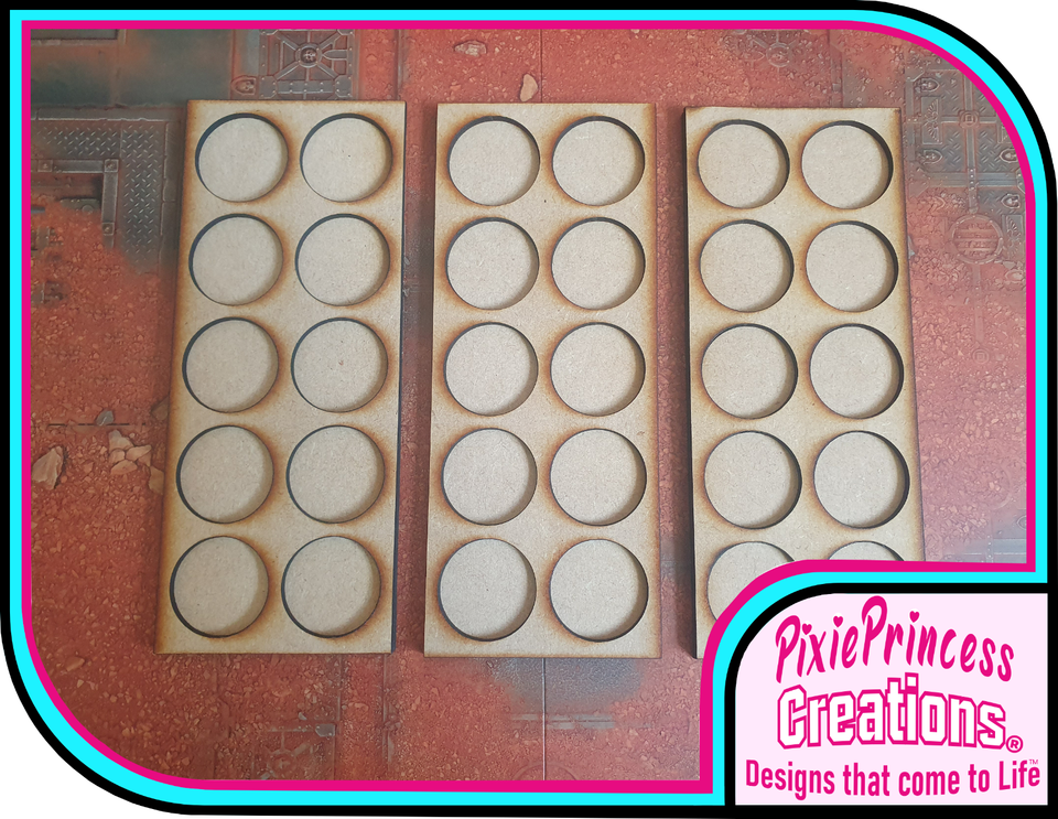 3x 32mm Round Movement Trays A - 10 Spaces 5x2 rows MDF Warhammer 40k ...