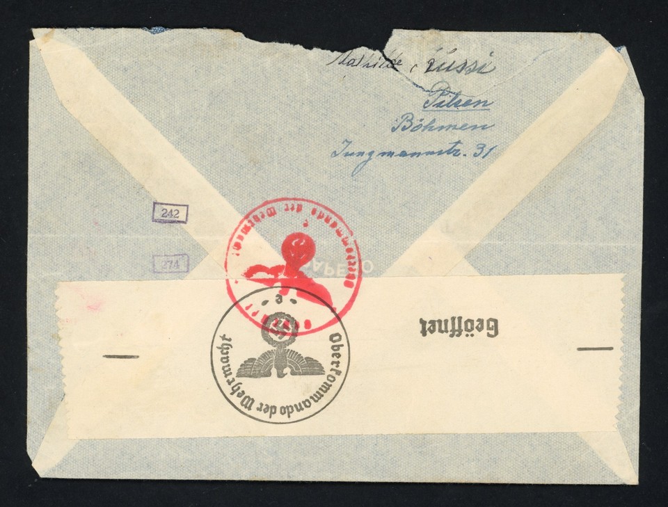 1944 Germany Occ Bohemia & Moravia Cover To US 6k German Censor ...