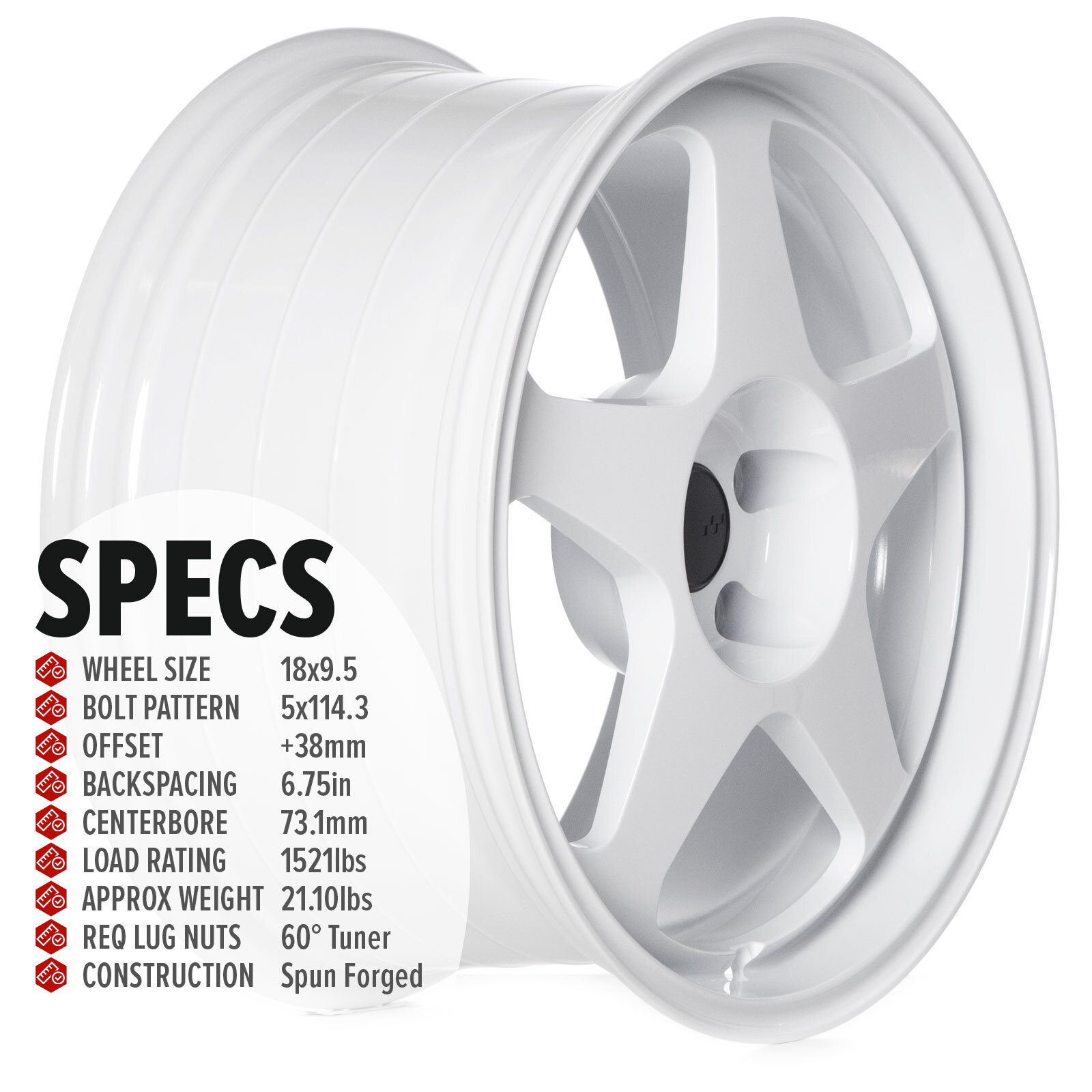CIRCUIT CSF22 18x9.5 5x114.3 +38 Gloss White Spun Forged Wheel Spoon ...