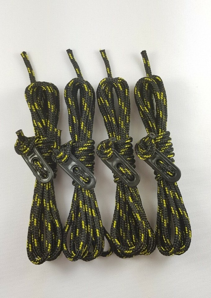 X4 YELLOW & BLACK Guy Line Ropes 2.4 Metres Tent Camping Gazebo Rope ...