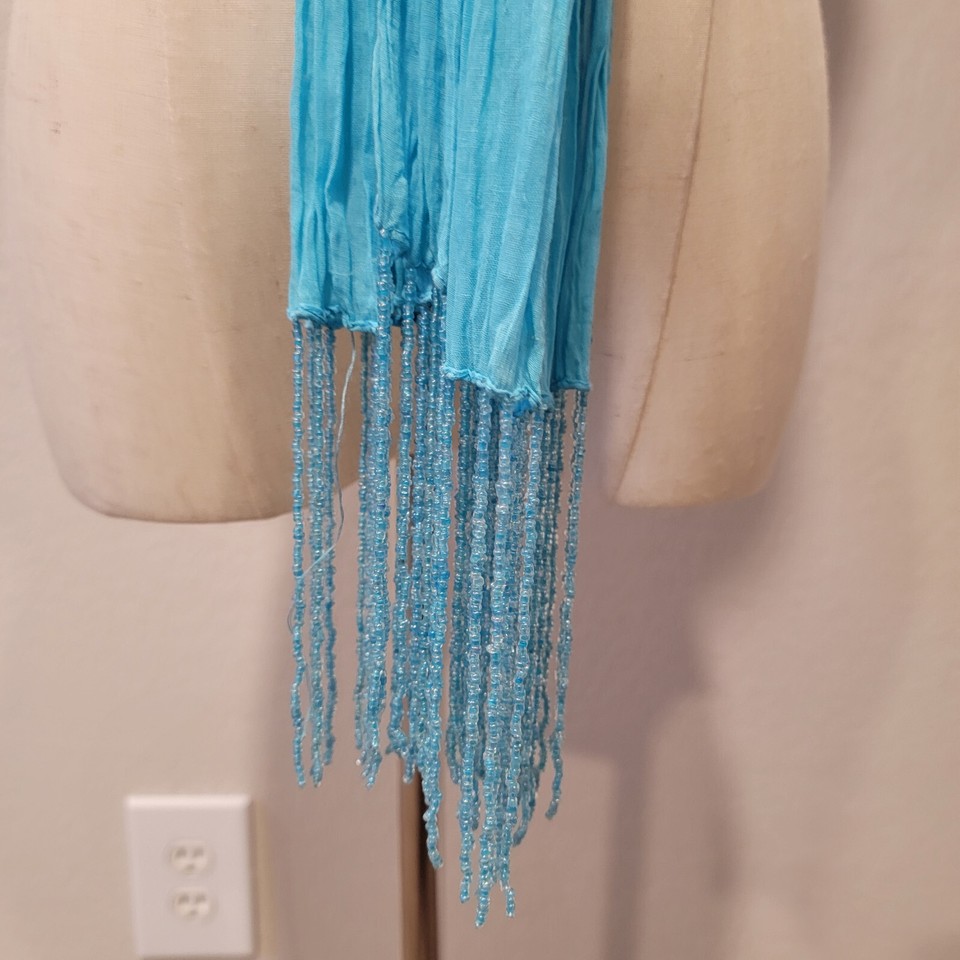 Cotton Scarf with Beads - 9x60 Inches, Turquoise/Green. Excellent ...