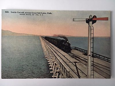 Postcard Lucin Cut-off, across Great Salt Lake Utah Ogden Route ...