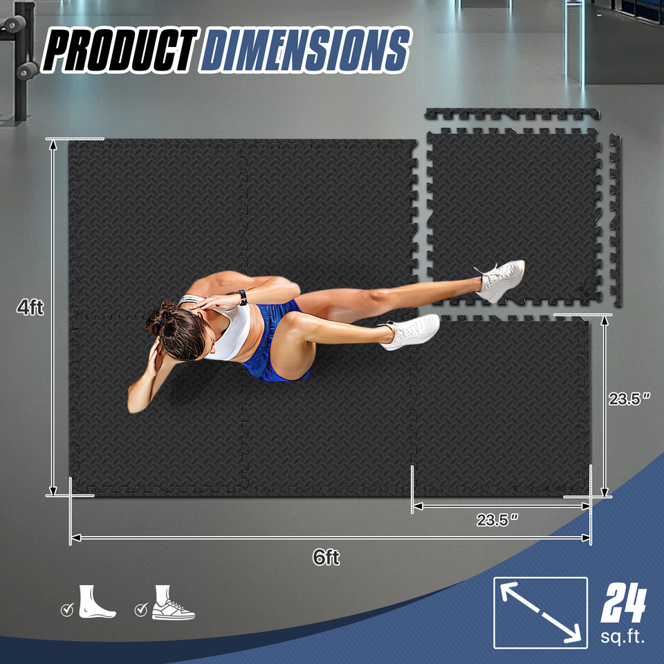 6 Pcs Black Exercise Mat Puzzle EVA Foam Mat Floor Tiles Home Gym Yoga ...