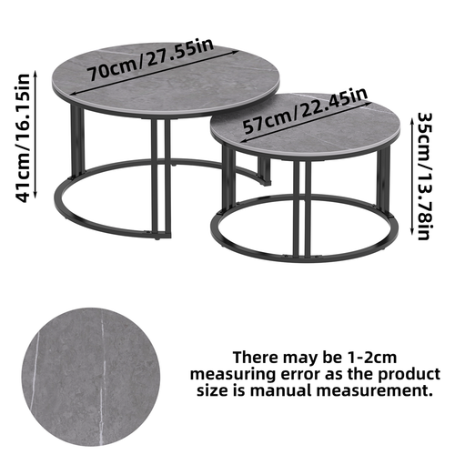 Set of 2 Real Marble Round Nesting Coffee Table w Thick Metal Dual ...