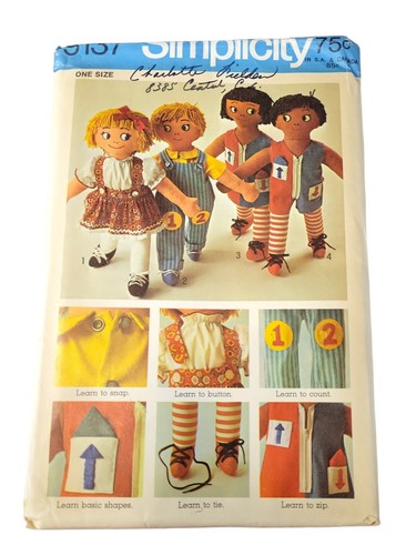 Vtg Simplicity Sewing Pattern 9137 Rag Doll Set with Transfers | eBay