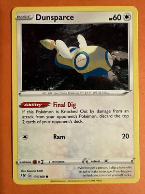 Pokemon TCG Common Dunsparce 137/189 S&S Darkness Ablaze NM/Mint ...