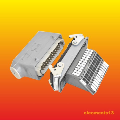 24 PIN HARTING CONNECTOR SET PANEL FEMALE + CABLE ANGLE MALE 16A 400V ...