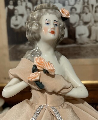 Antique VICTORIAN Half Lady Porcelain Doll Boudoir Table Top Cage LAMP ...