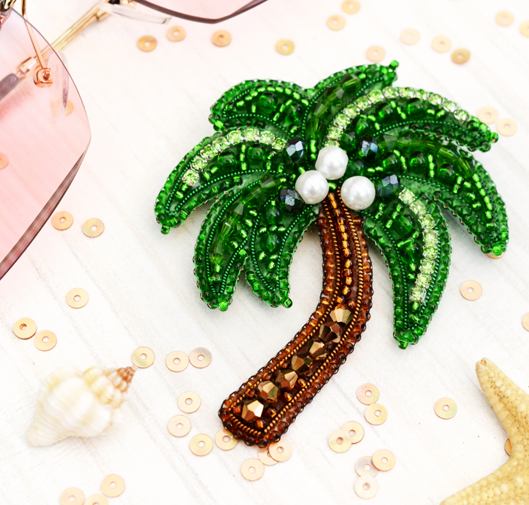 DIY Brooch Palm Tree Kit Embroidery DIY Jewelry Making Beadwork b-009 ...