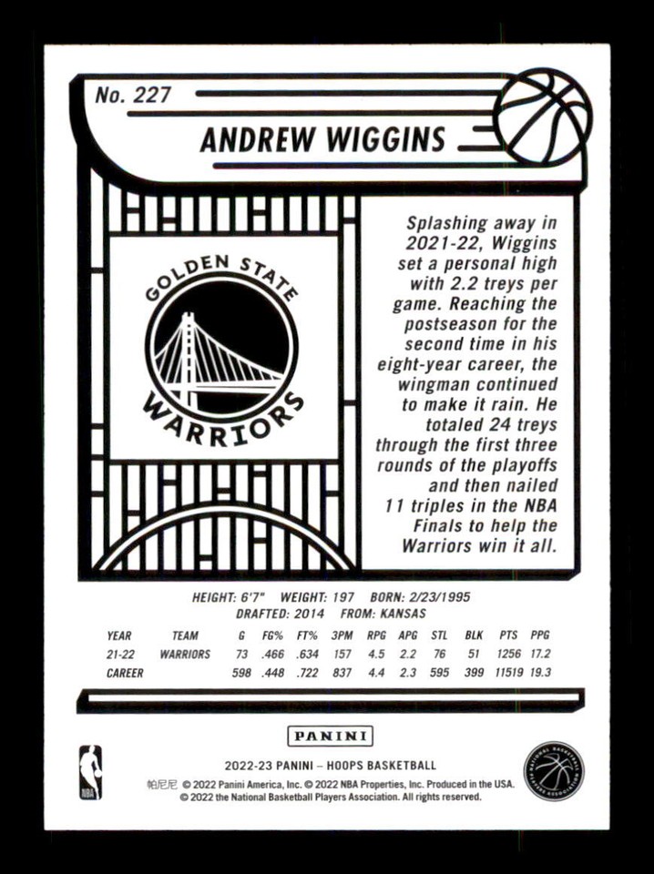 2022 Basketball Hoops Andrew Wiggins Golden State Warriors #227 | eBay