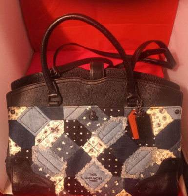 Coach Black/Blue Leather and Denim Patchwork Tote, Detach Shoulder ...