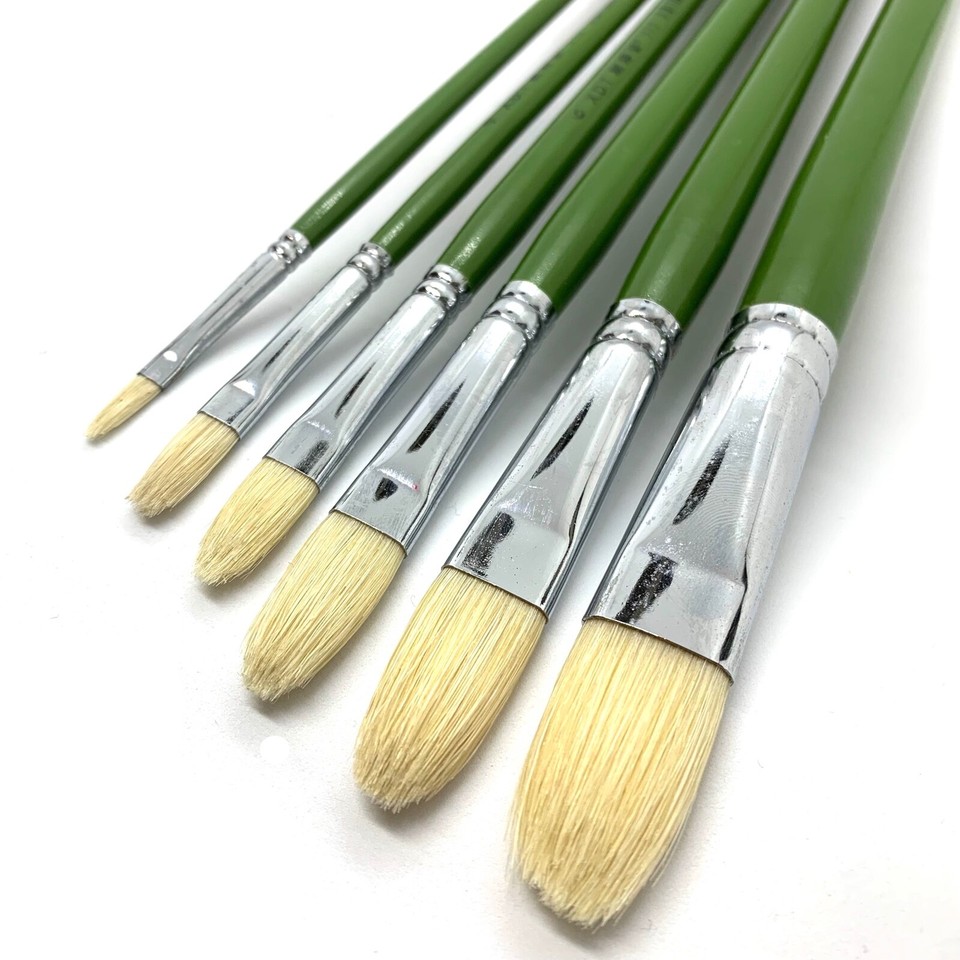 XDT#515 Filbert Art Brush Set 6Pc #2#4#6#8#10#12 Hog Acrylic Oil ...