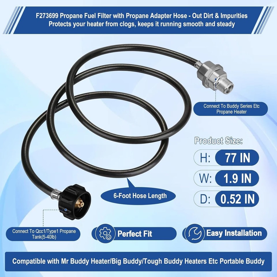 Propane Heater Fuel Filter with 6FT Propane Hose for Buddy Heater, Big ...