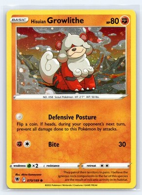 Pokemon NM Holo Hisuian Growlithe - (Cosmos Holo) 070/189 Promo Deck ...
